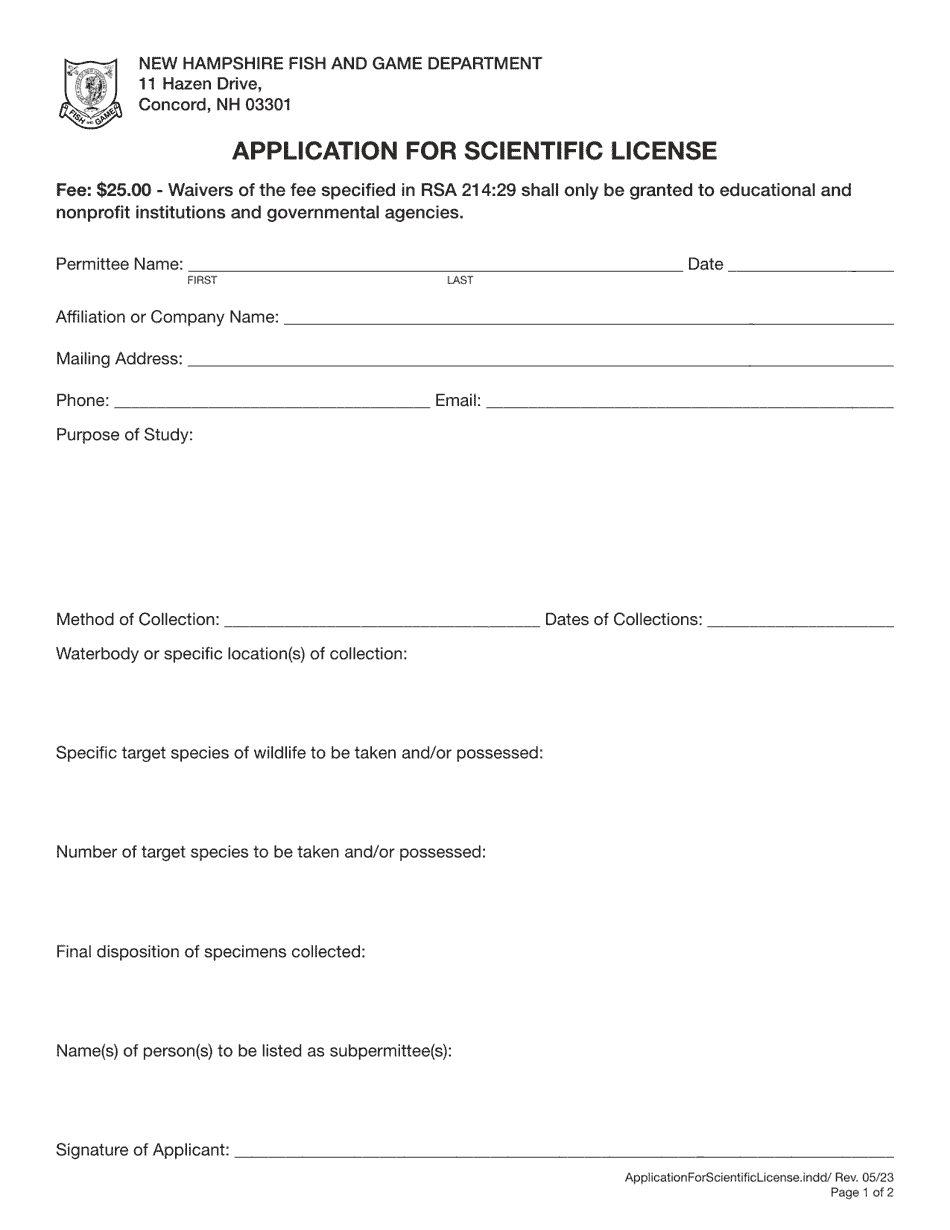 New Hampshire Application for Scientific License - Fill Out, Sign Online and Download PDF ...