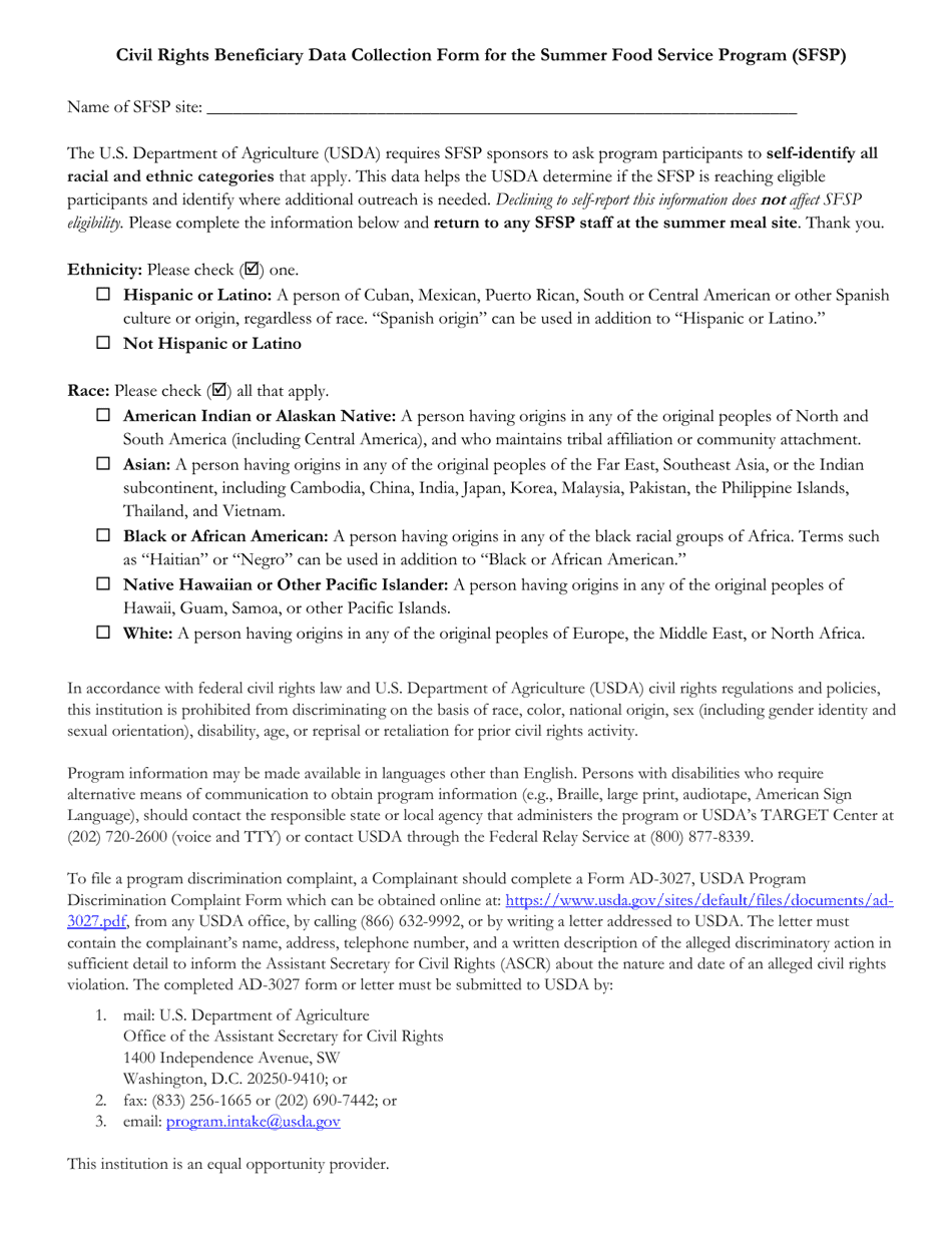 Connecticut Civil Rights Beneficiary Data Collection Form for the ...