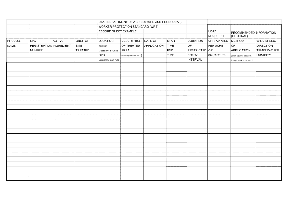 Utah Worker Protection Standard (Wps) Record Sheet Example - Fill Out ...