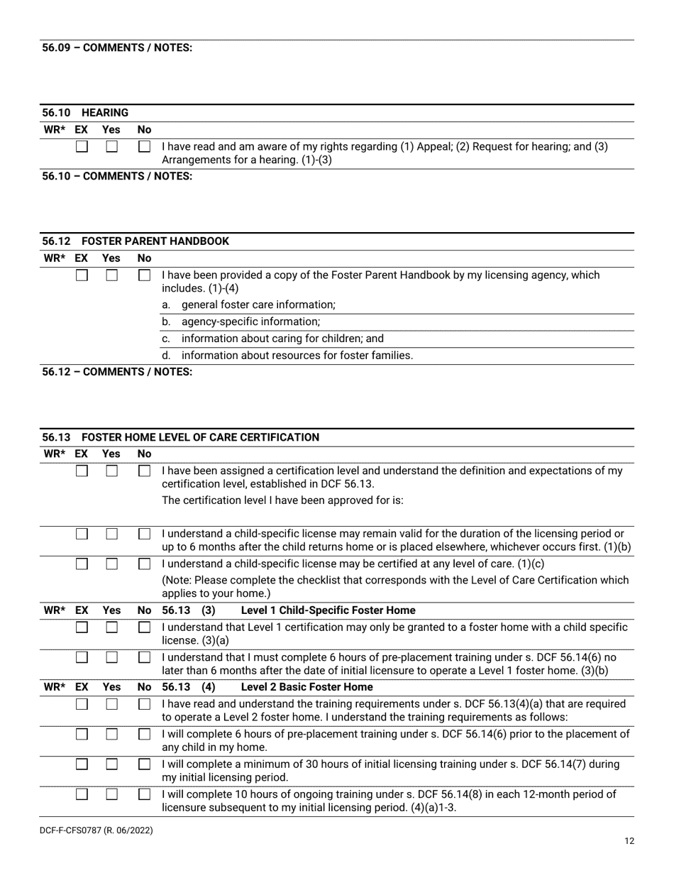 Form DCF-F-CFS0787 Download Printable PDF or Fill Online Child Foster ...