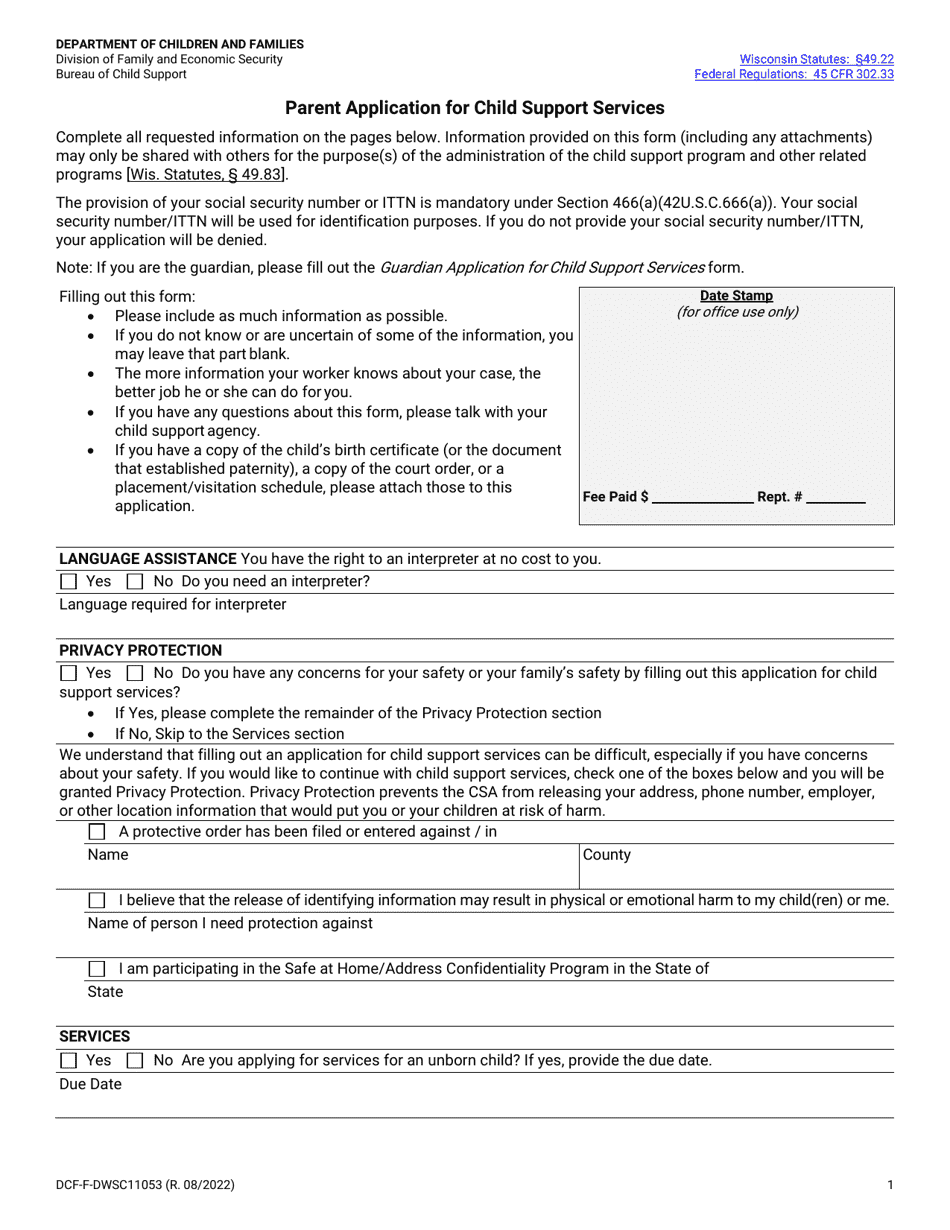 Form DCF-F-DWSC11053 - Fill Out, Sign Online and Download Printable PDF ...