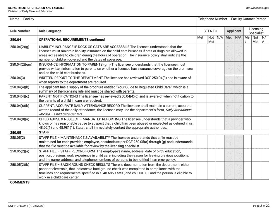 Form DCF-F-CFS2241 - Fill Out, Sign Online and Download Printable PDF ...