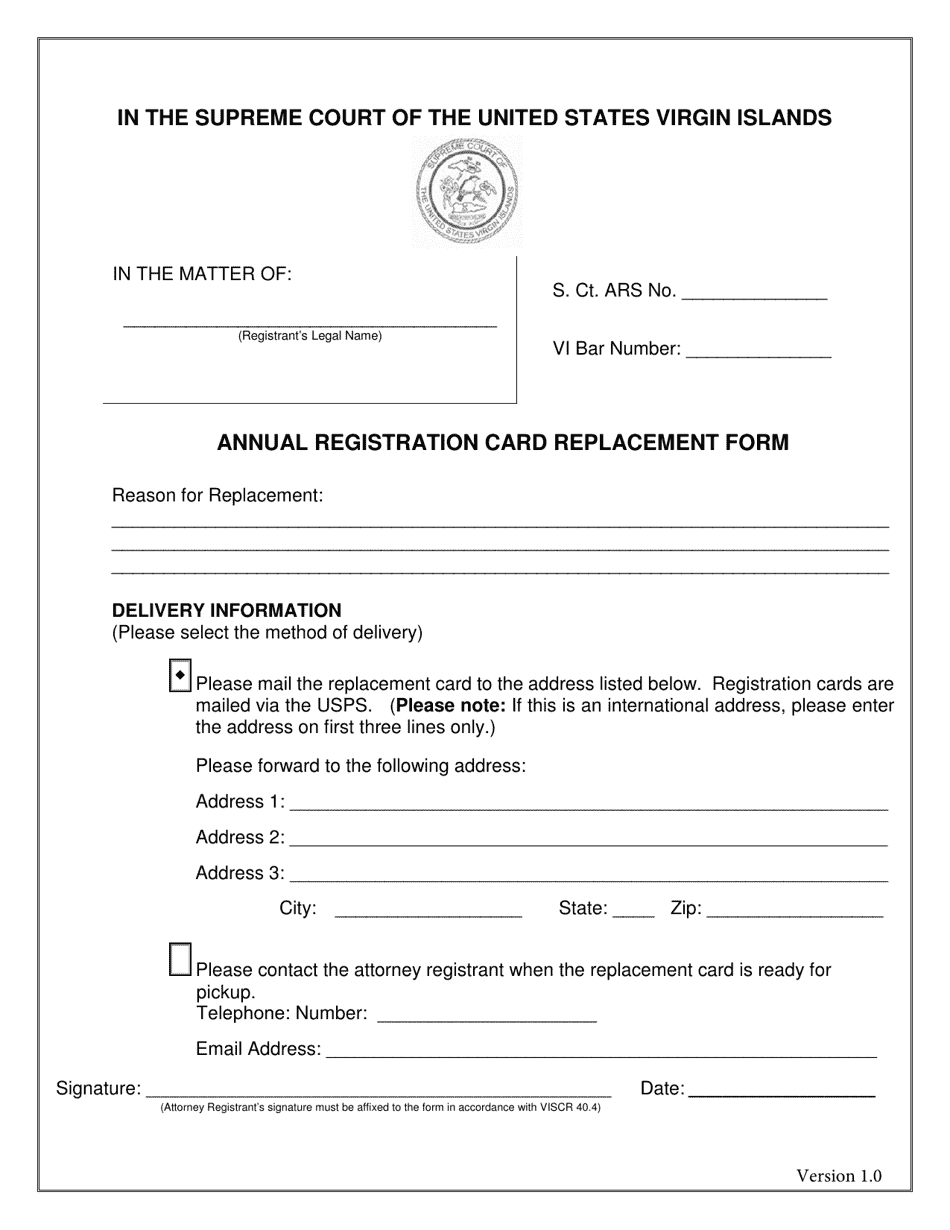 Virgin Islands Annual Registration Card Replacement Form - Fill Out ...