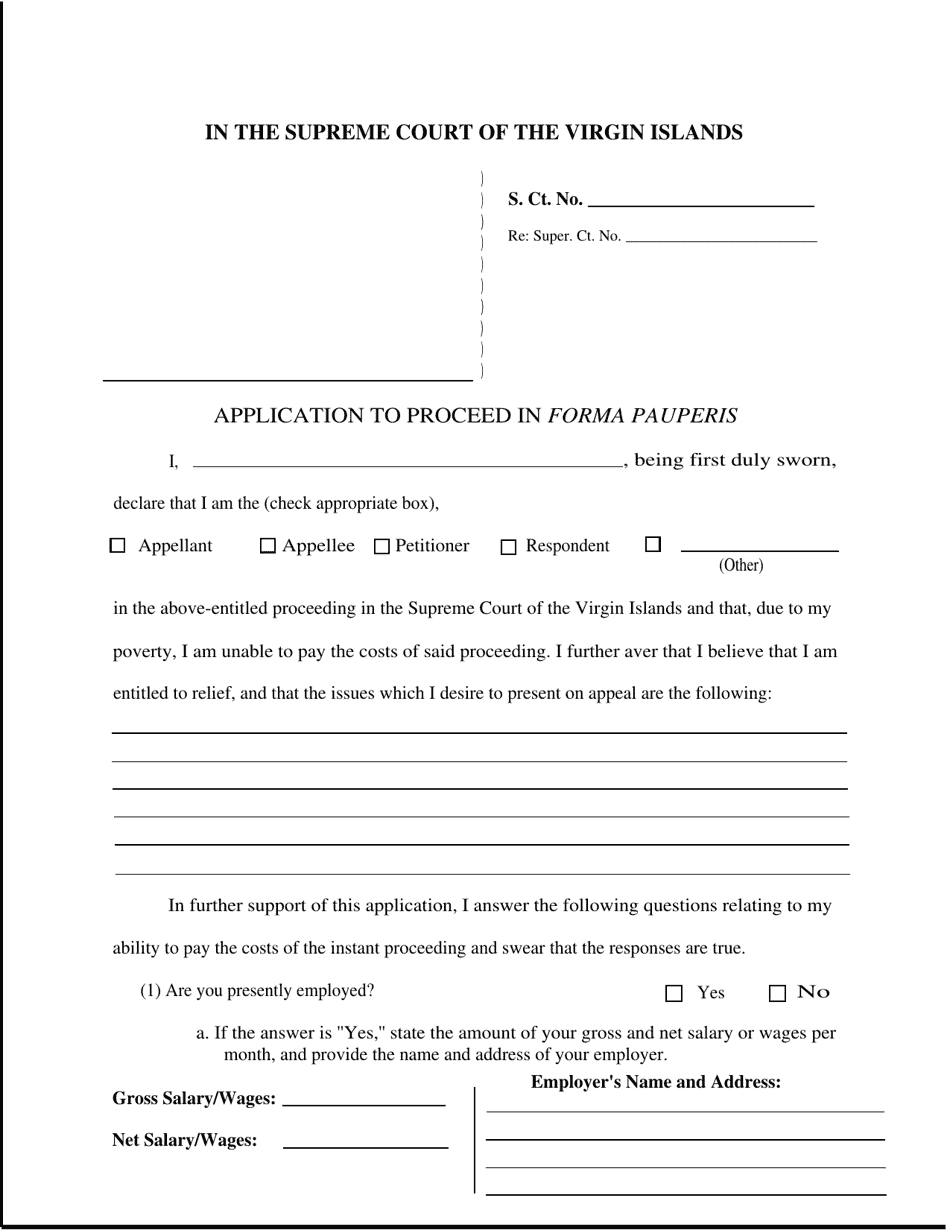 Virgin Islands Application to Proceed in Forma Pauperis - Fill Out ...