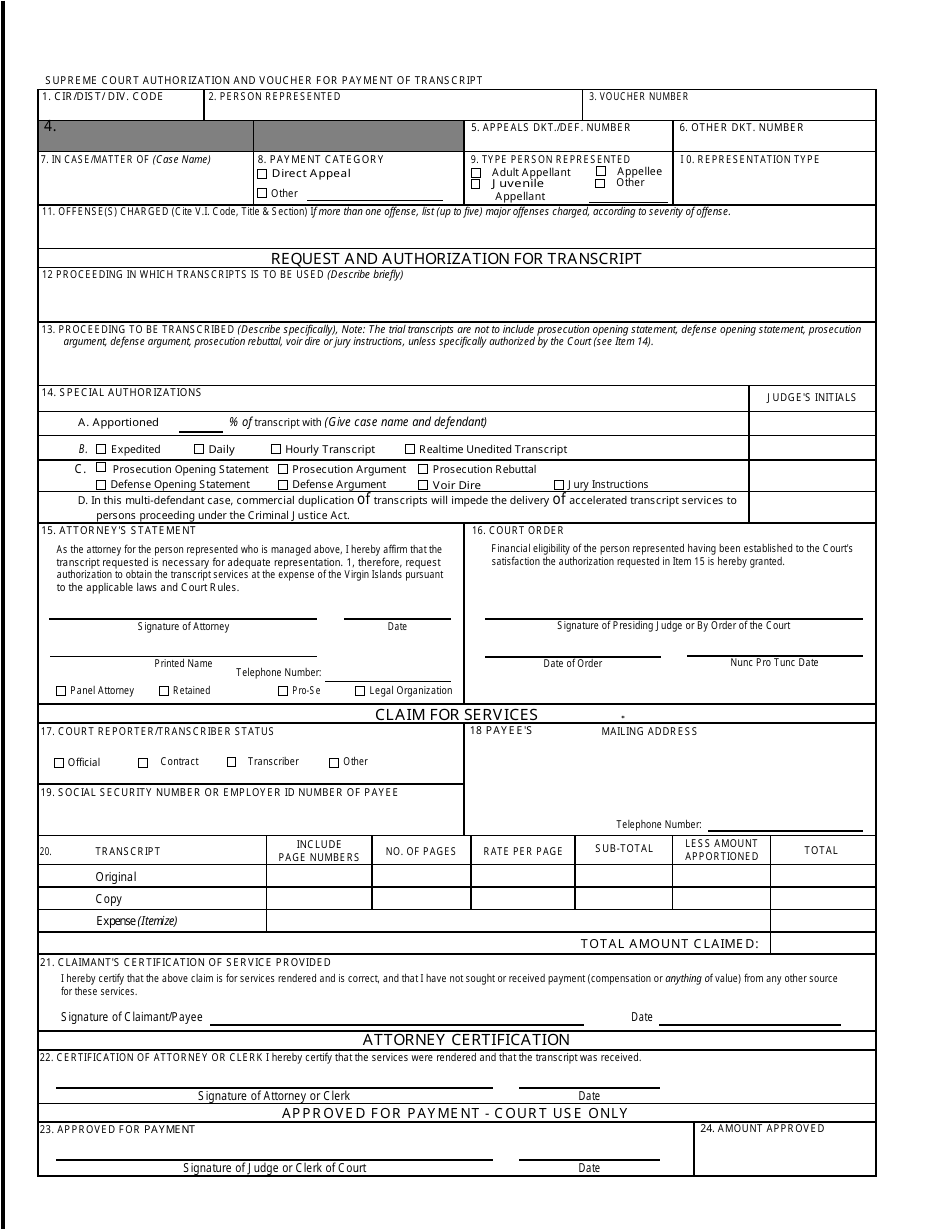 Virgin Islands Authorization and Voucher for Payment of Transcript ...