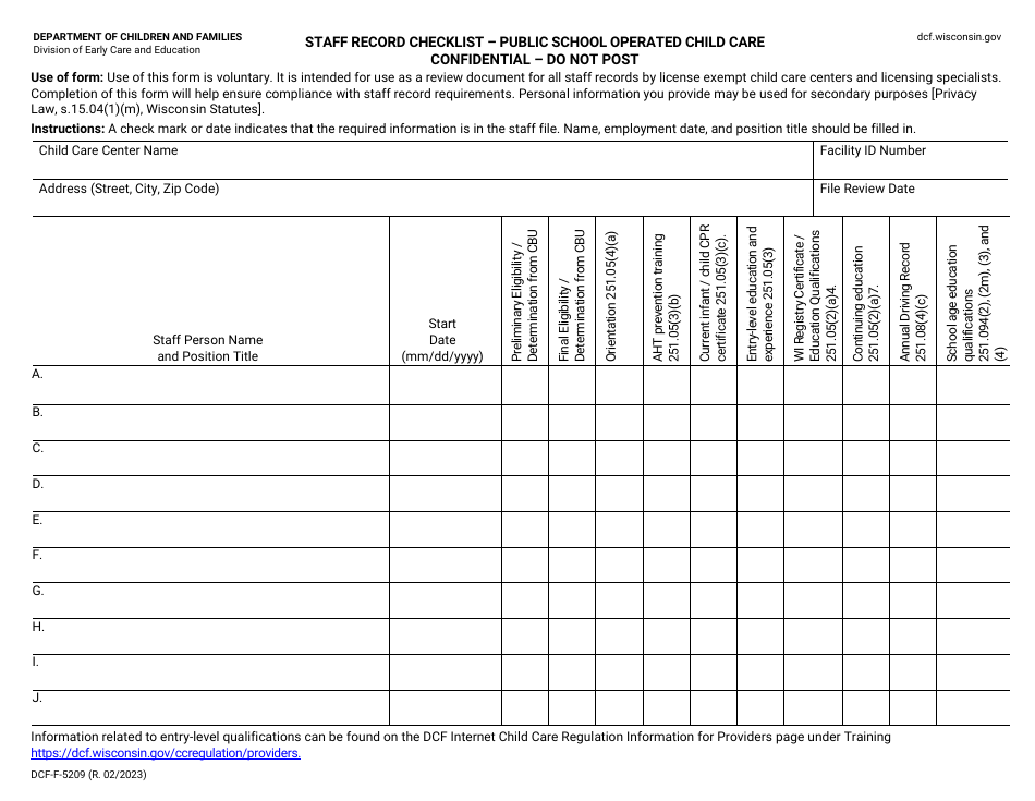 Form DCF-F-5209 Download Printable PDF or Fill Online Staff Record ...