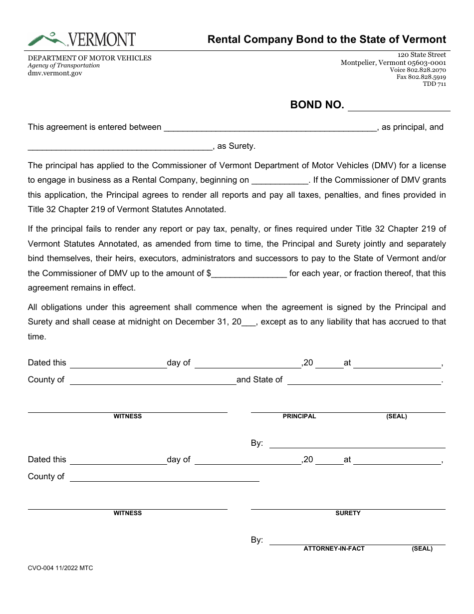 Form CVO-004 - Fill Out, Sign Online and Download Fillable PDF, Vermont ...