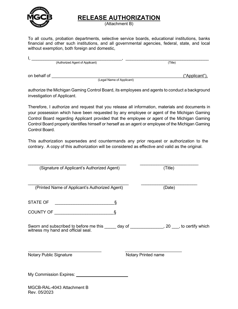 Form MGCB-RAL-4043 Attachment B - Fill Out, Sign Online and Download ...