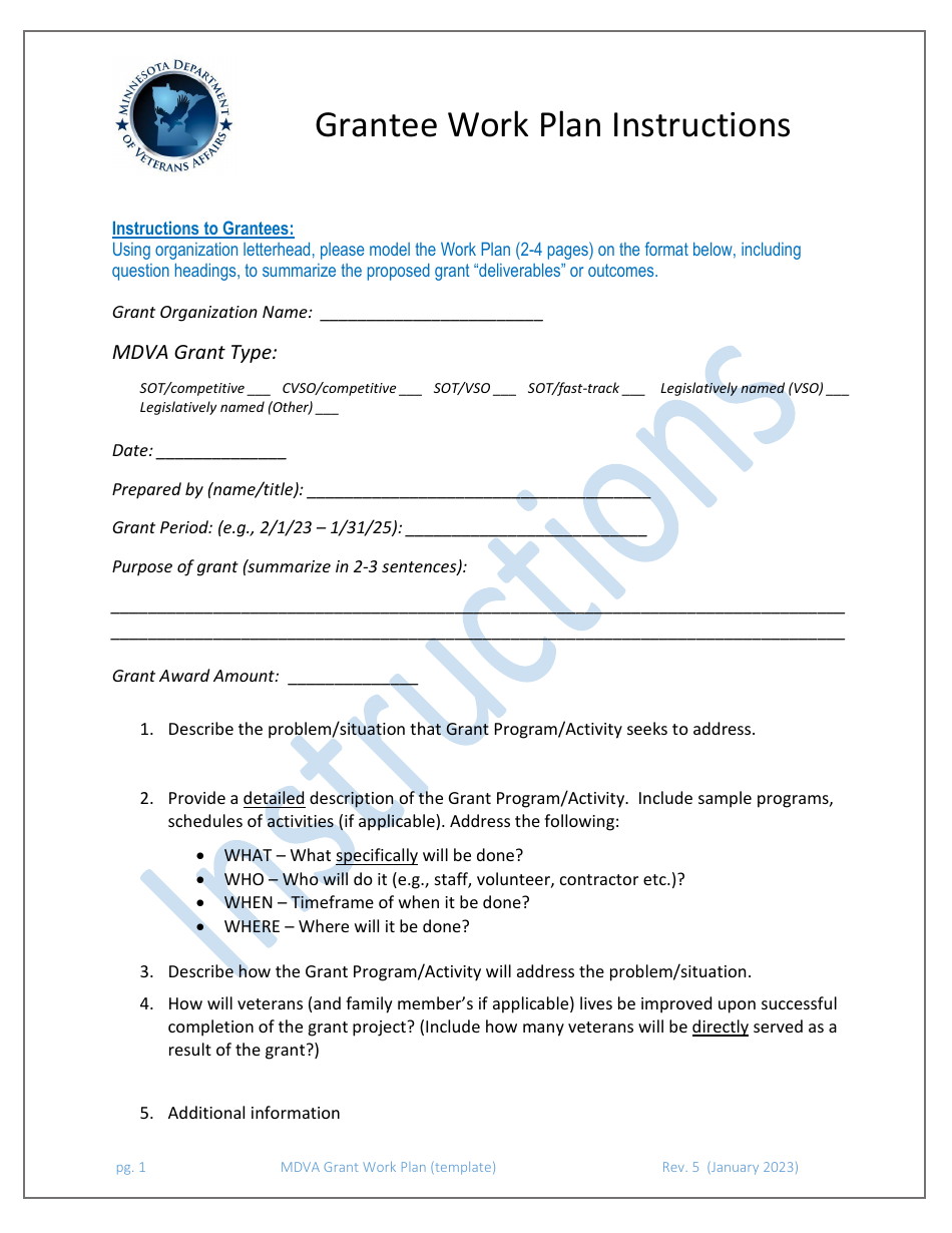 Download Instructions for Grantee Work Plan PDF | Templateroller