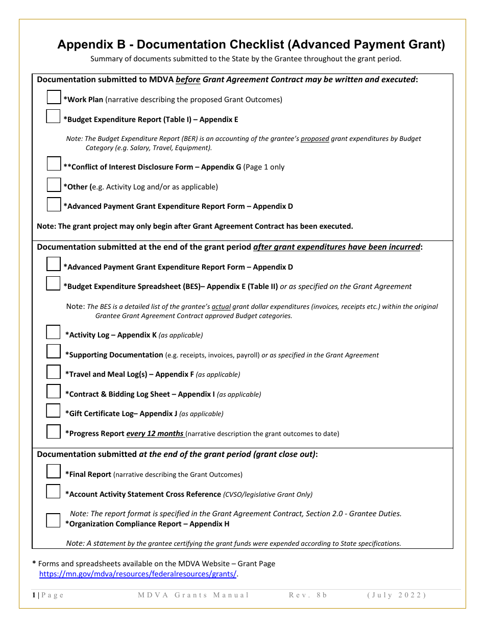 Minnesota Documentation Checklist (Advanced Payment Grant) - Fill Out ...