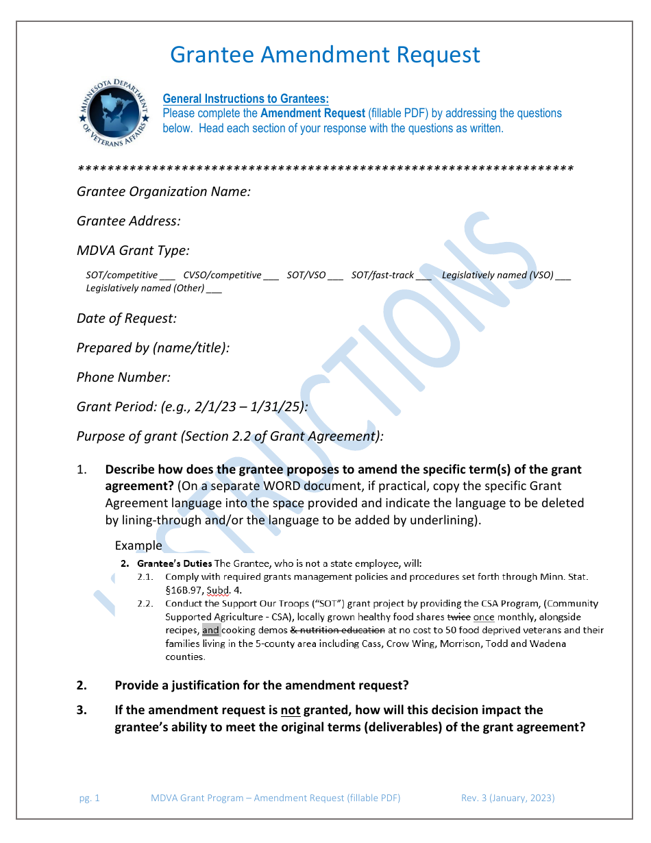 Download Instructions for Grantee Amendment Request PDF | Templateroller