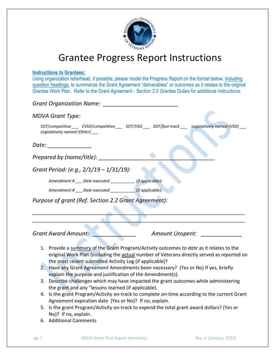 Download Instructions for Grantee Progress Report PDF | Templateroller