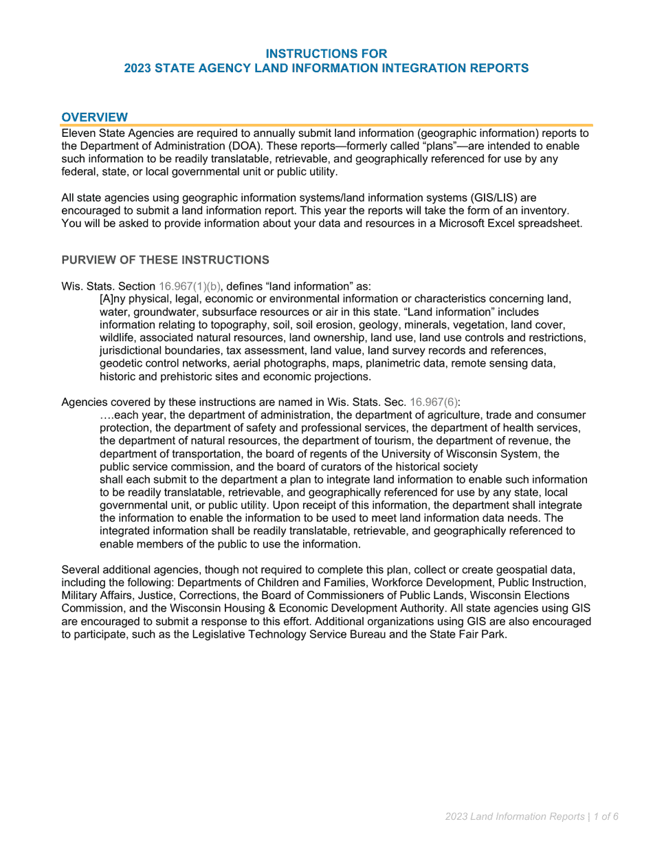 2023 Wisconsin Instructions for State Agency Land Information ...