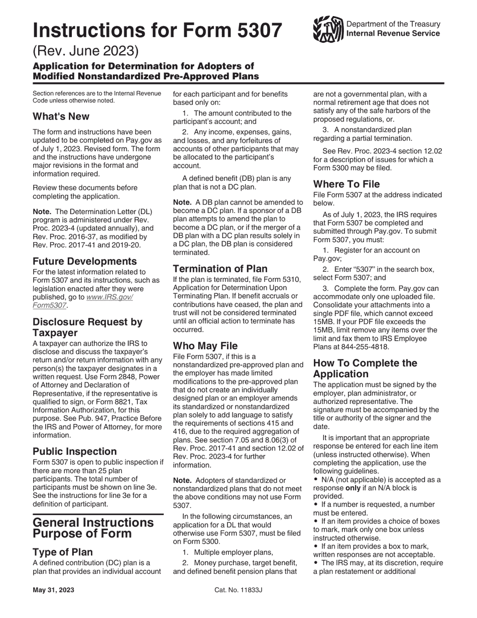 Download Instructions for IRS Form 5307 Application for Determination ...