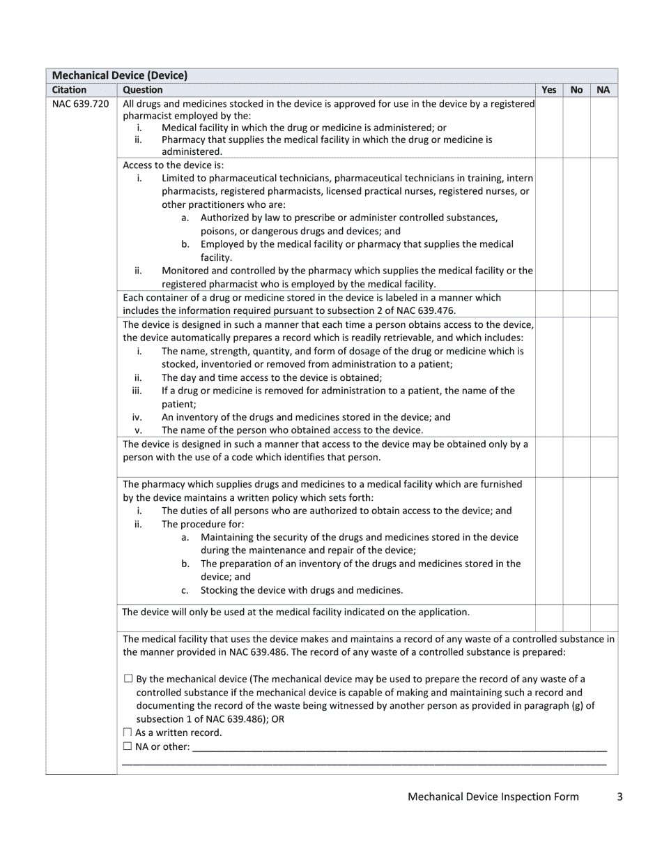 Nevada Mechanical Device Inspection Form - Fill Out, Sign Online and ...