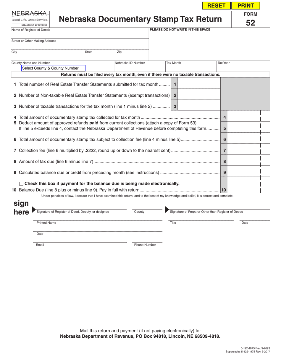 Form 52 Download Fillable PDF or Fill Online Nebraska Documentary Stamp ...