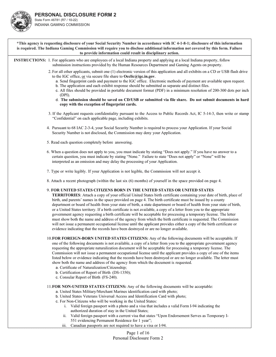 Form 2 (State Form 46781) Download Fillable PDF or Fill Online Personal ...