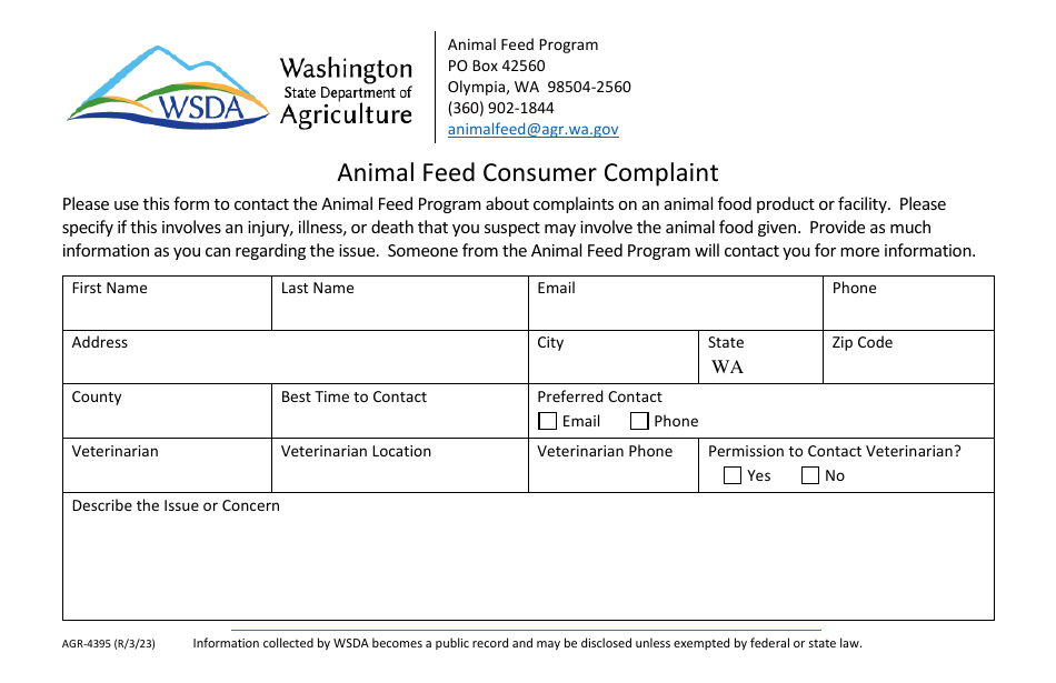 Form AGR-4395 - Fill Out, Sign Online and Download Fillable PDF ...