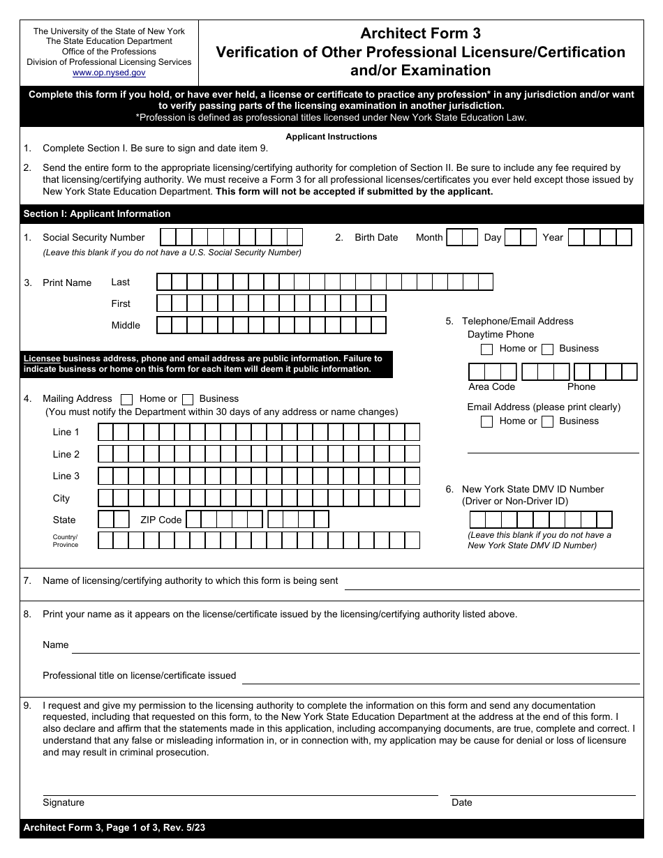Architect Form 3 Download Fillable PDF or Fill Online Verification of ...