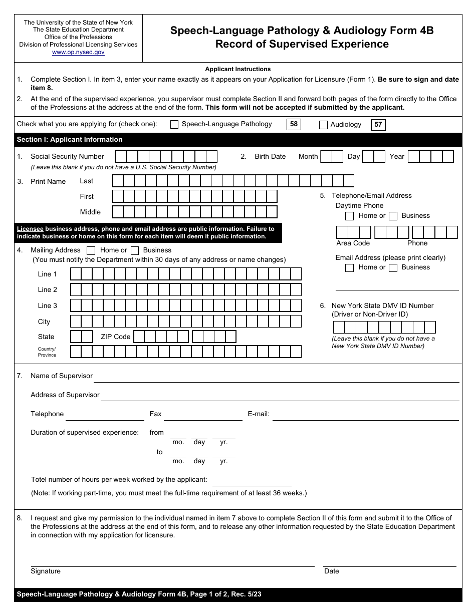 Speech-Language Pathology & Audiology Form 4B Download Fillable PDF or ...