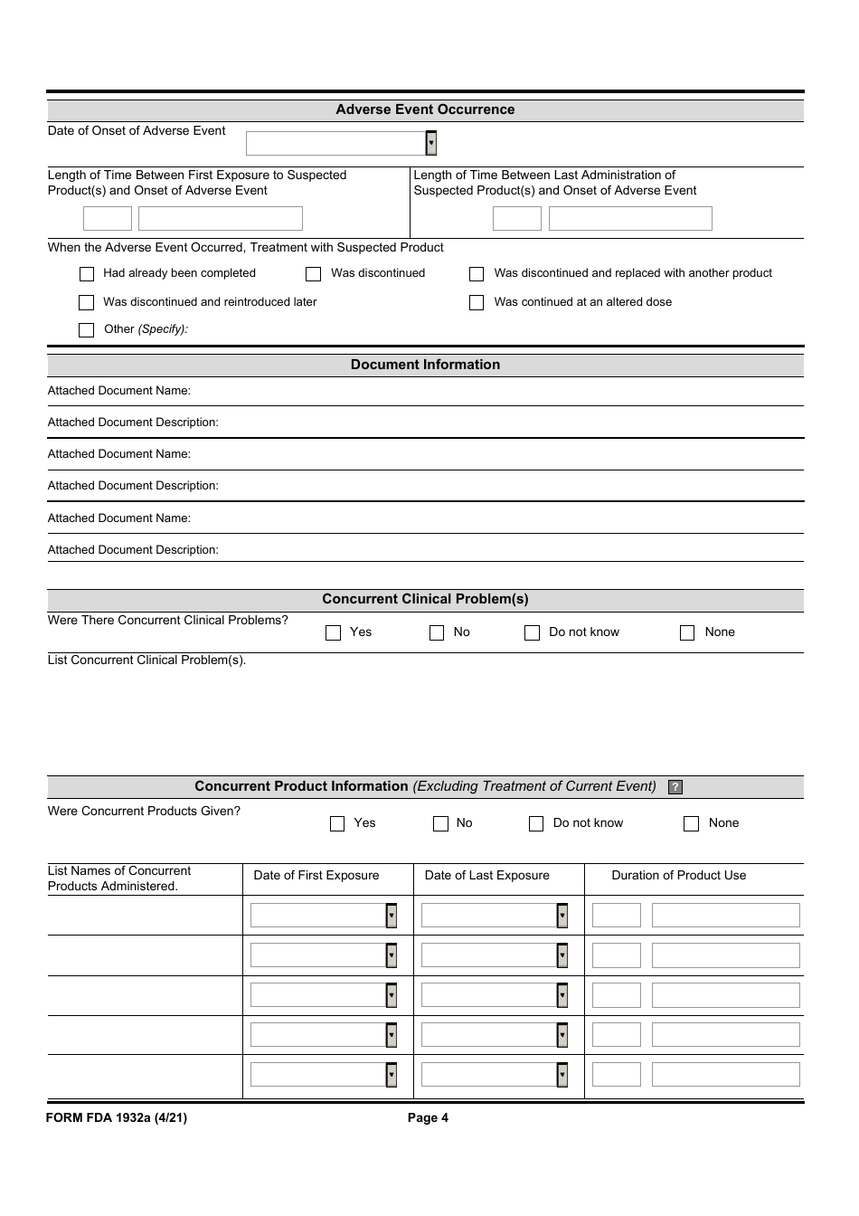 Form FDA1932A Download Fillable PDF or Fill Online Veterinary Adverse Drug Reaction, Lack of ...