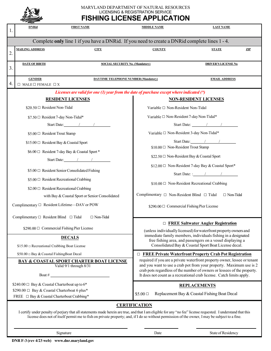 DNR Form F-3 Download Fillable PDF or Fill Online Fishing License ...