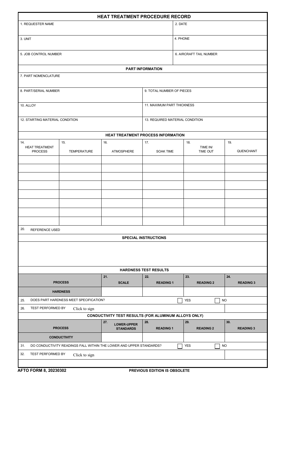 AFTO Form 8 Download Fillable PDF or Fill Online Heat Treatment ...