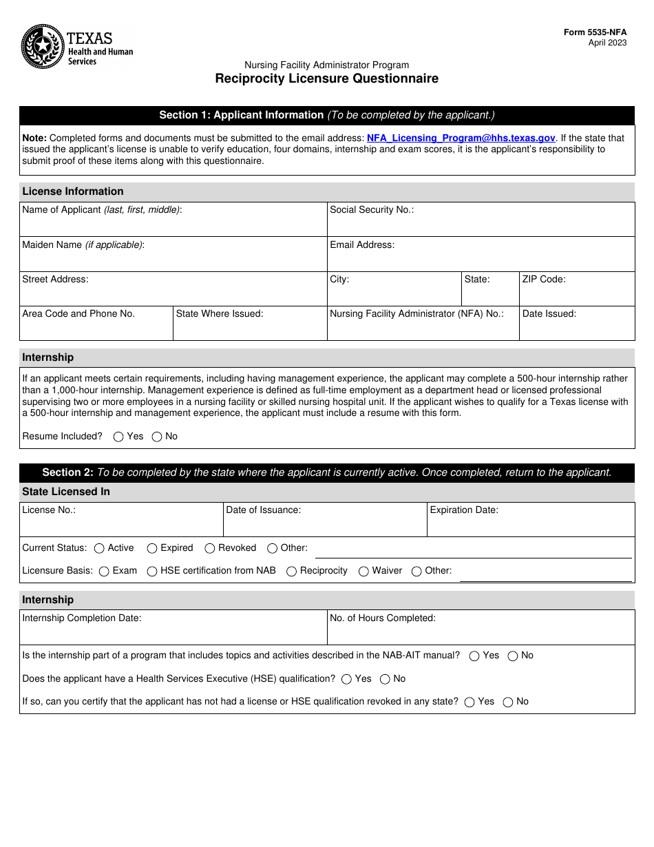 Form 5535-NFA Download Fillable PDF or Fill Online Reciprocity ...