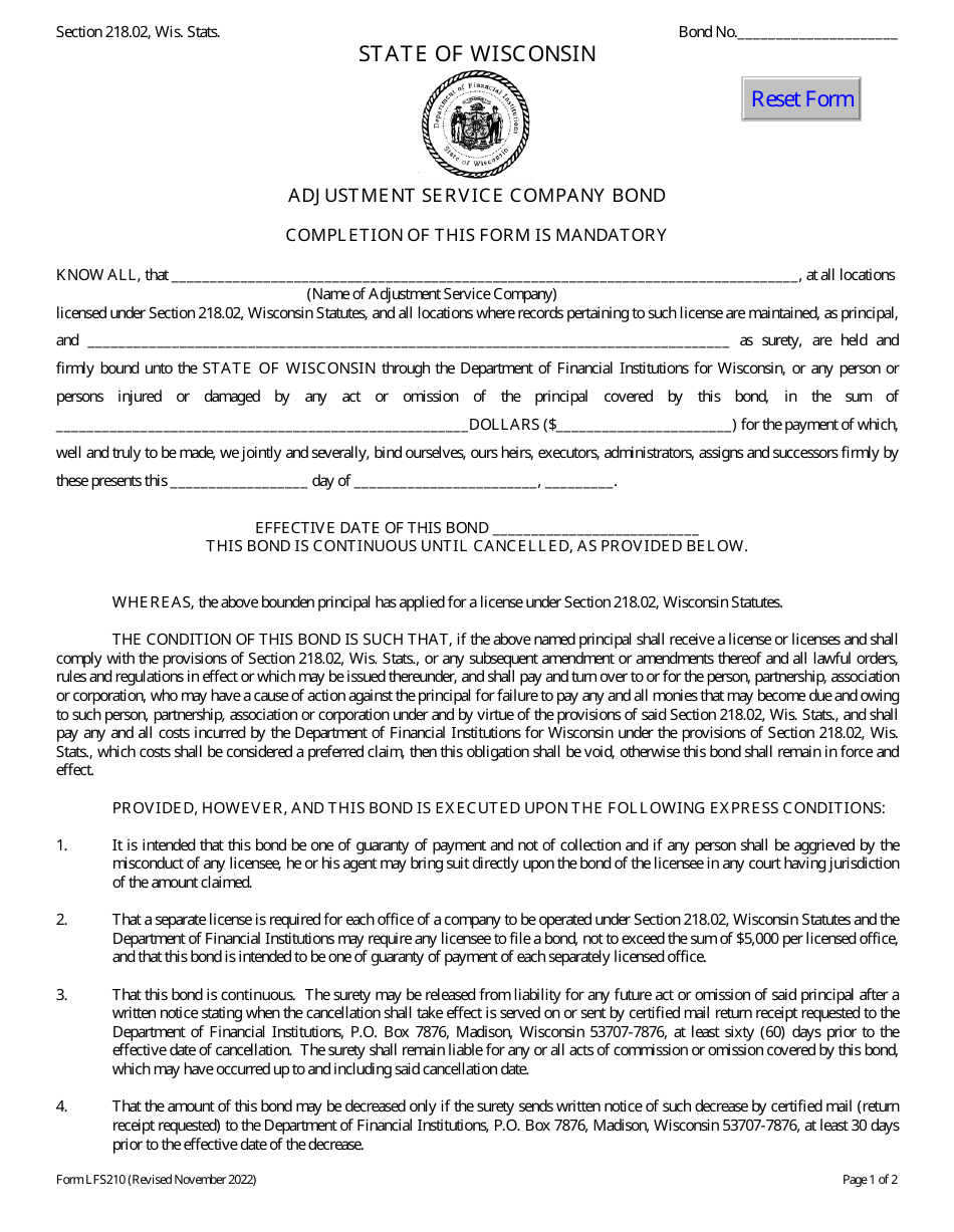 Form LFS210 - Fill Out, Sign Online and Download Fillable PDF ...