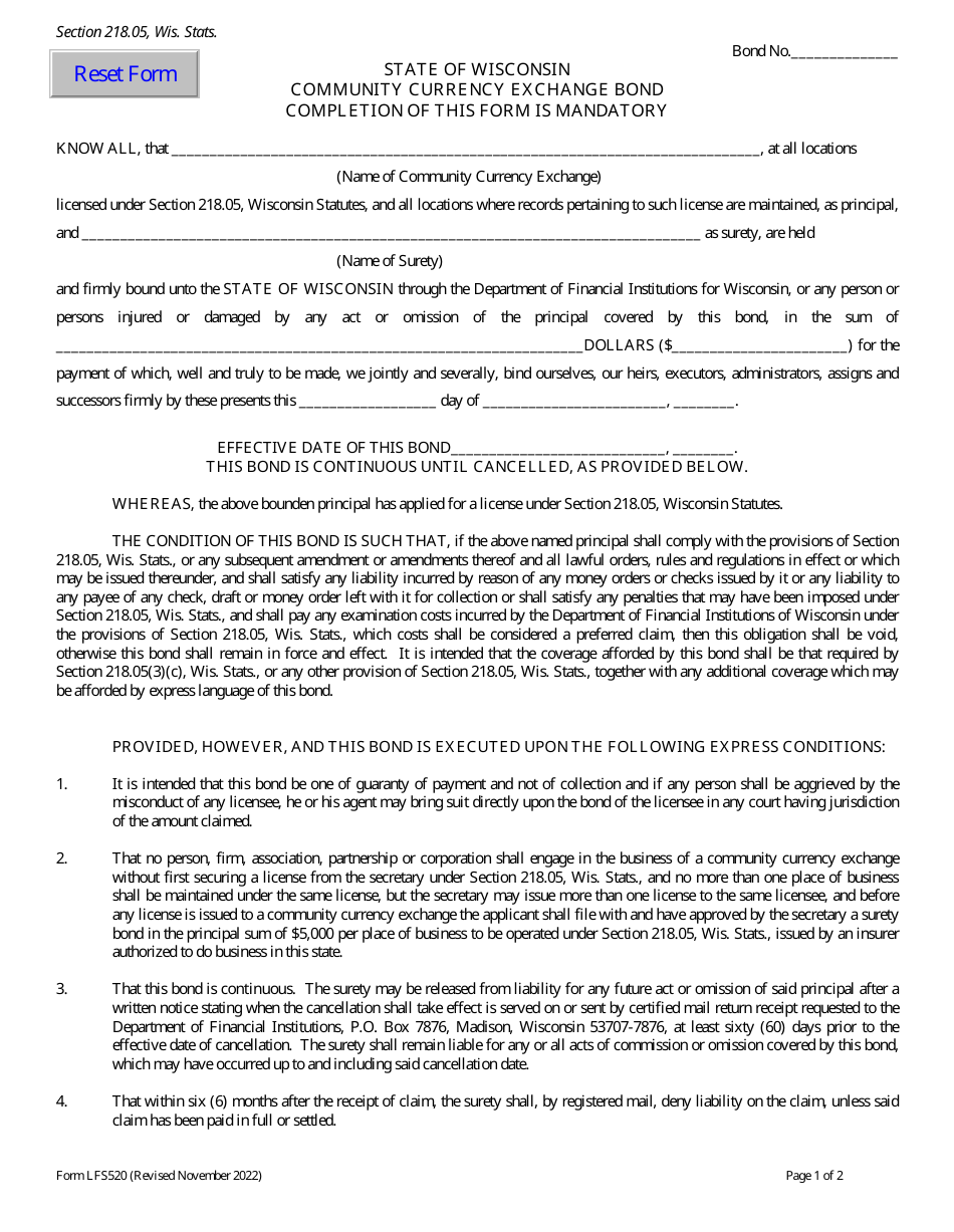 Form LFS520 - Fill Out, Sign Online and Download Fillable PDF ...
