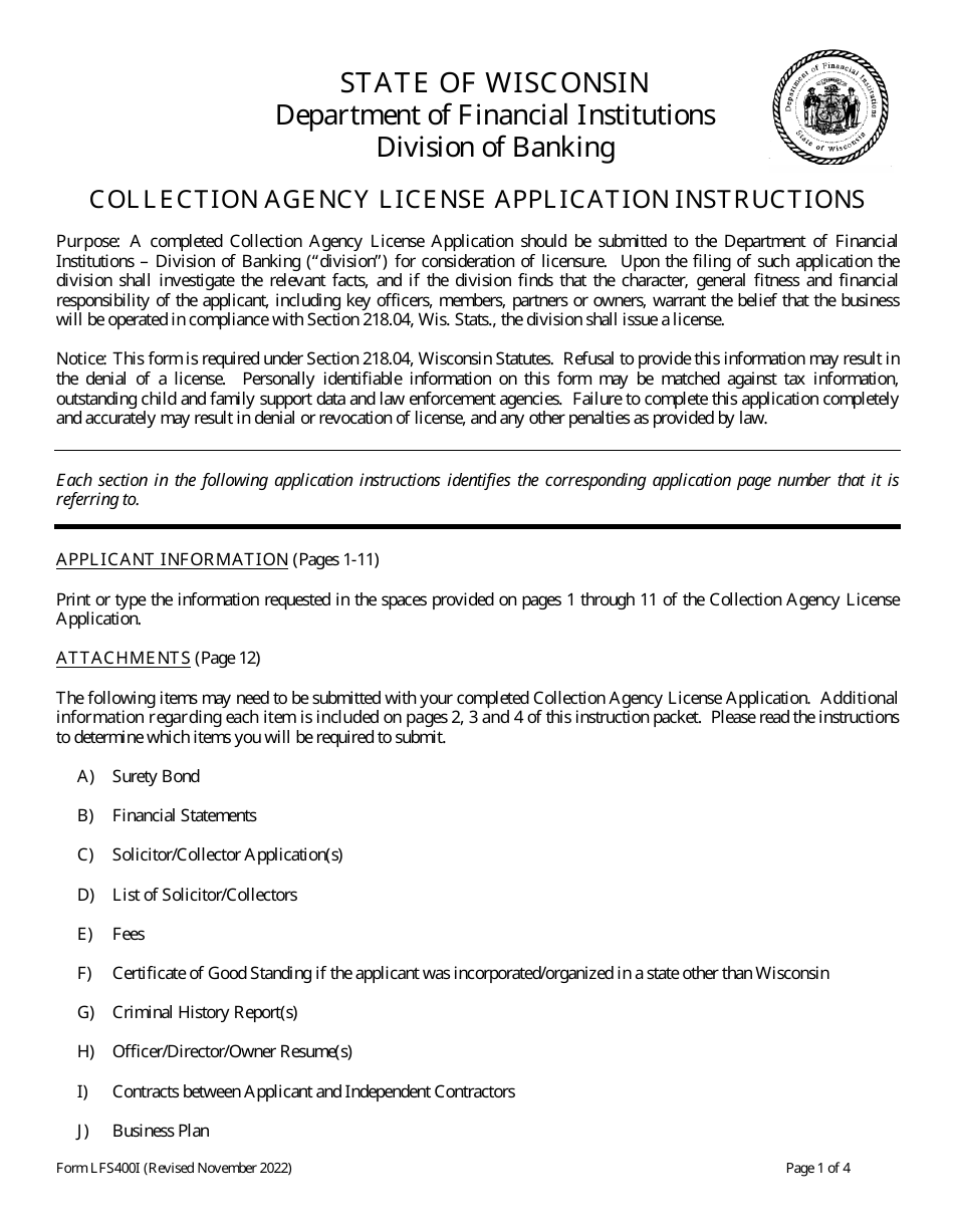 Form LFS400 - Fill Out, Sign Online and Download Fillable PDF ...