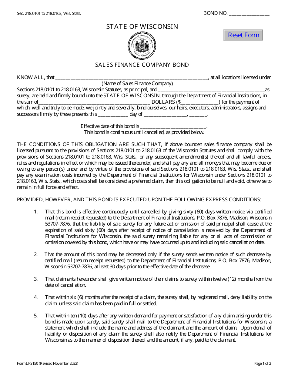 Form LFS150 - Fill Out, Sign Online and Download Fillable PDF ...