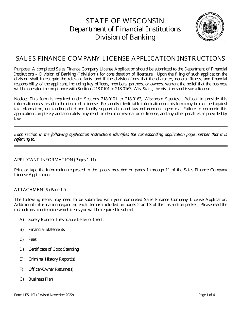 Form LFS110 - Fill Out, Sign Online and Download Fillable PDF ...