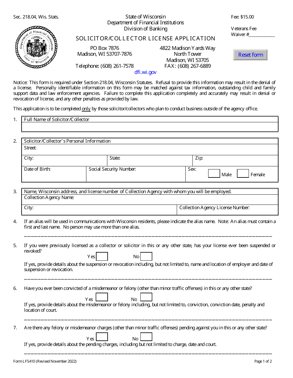 Form LFS410 - Fill Out, Sign Online and Download Fillable PDF ...