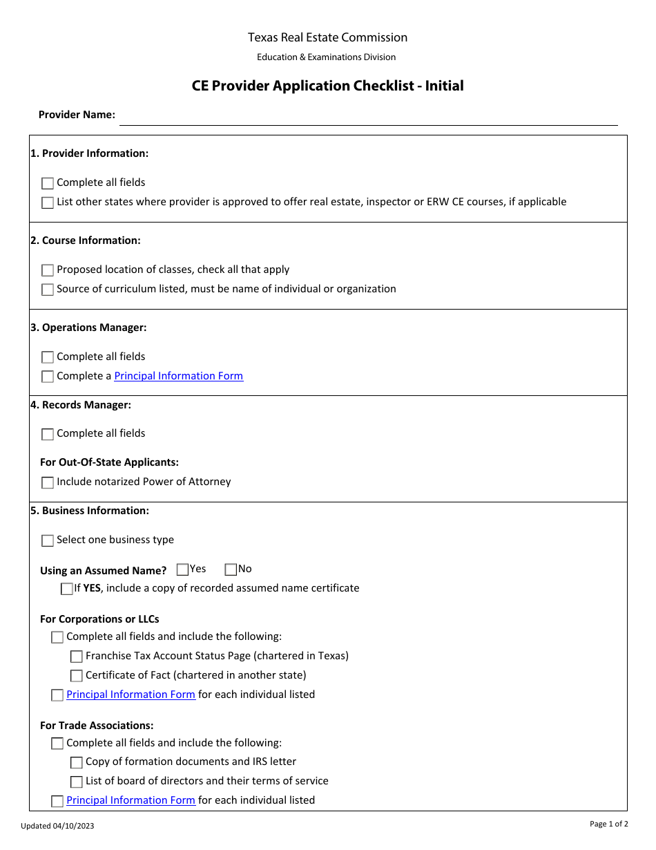 Texas Ce Provider Application Checklist - Initial - Fill Out, Sign ...