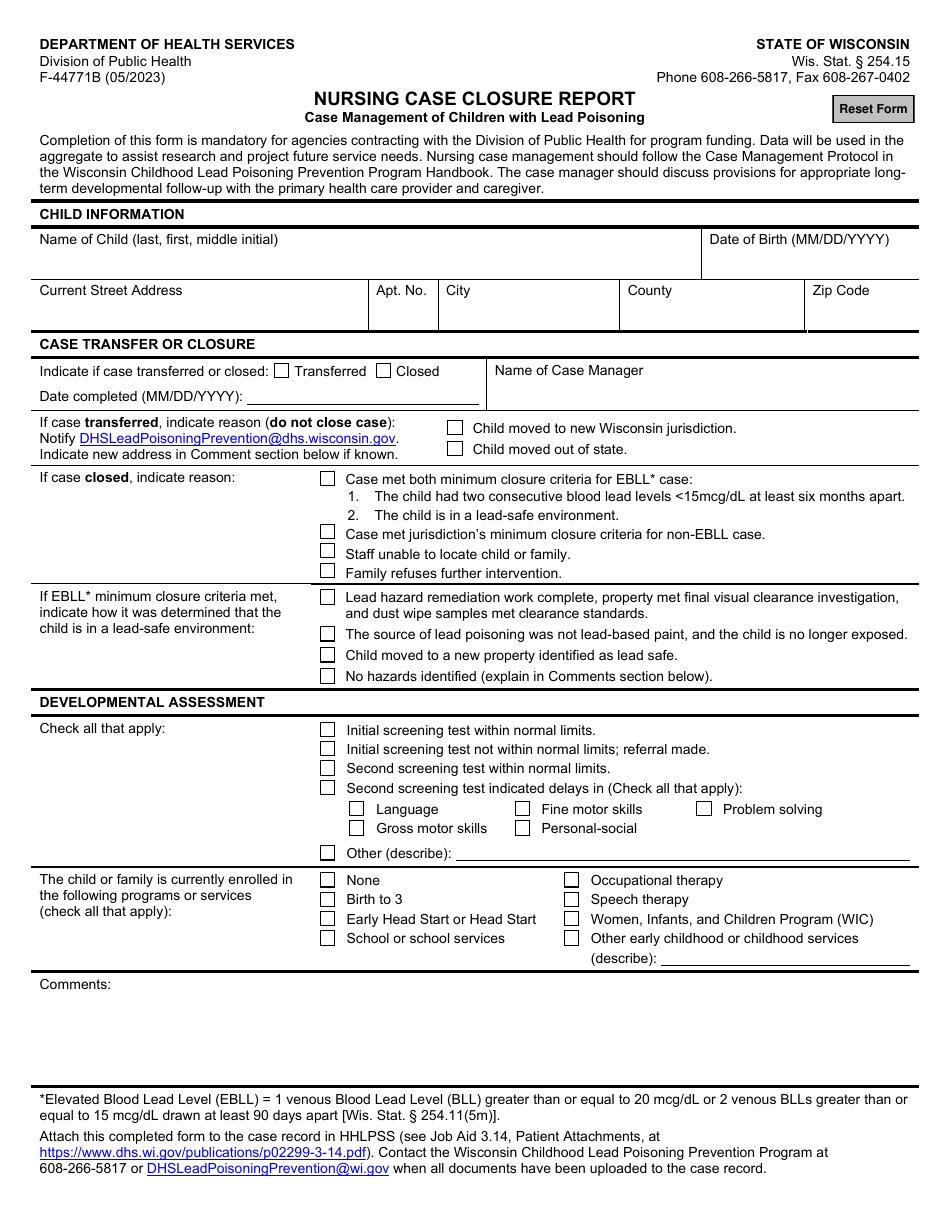 Form F-44771B Download Fillable PDF or Fill Online Nursing Case Closure ...