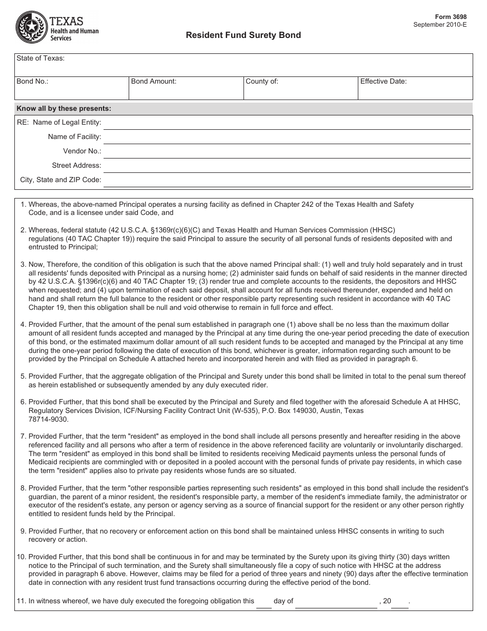 Form 3698 - Fill Out, Sign Online and Download Fillable PDF, Texas ...