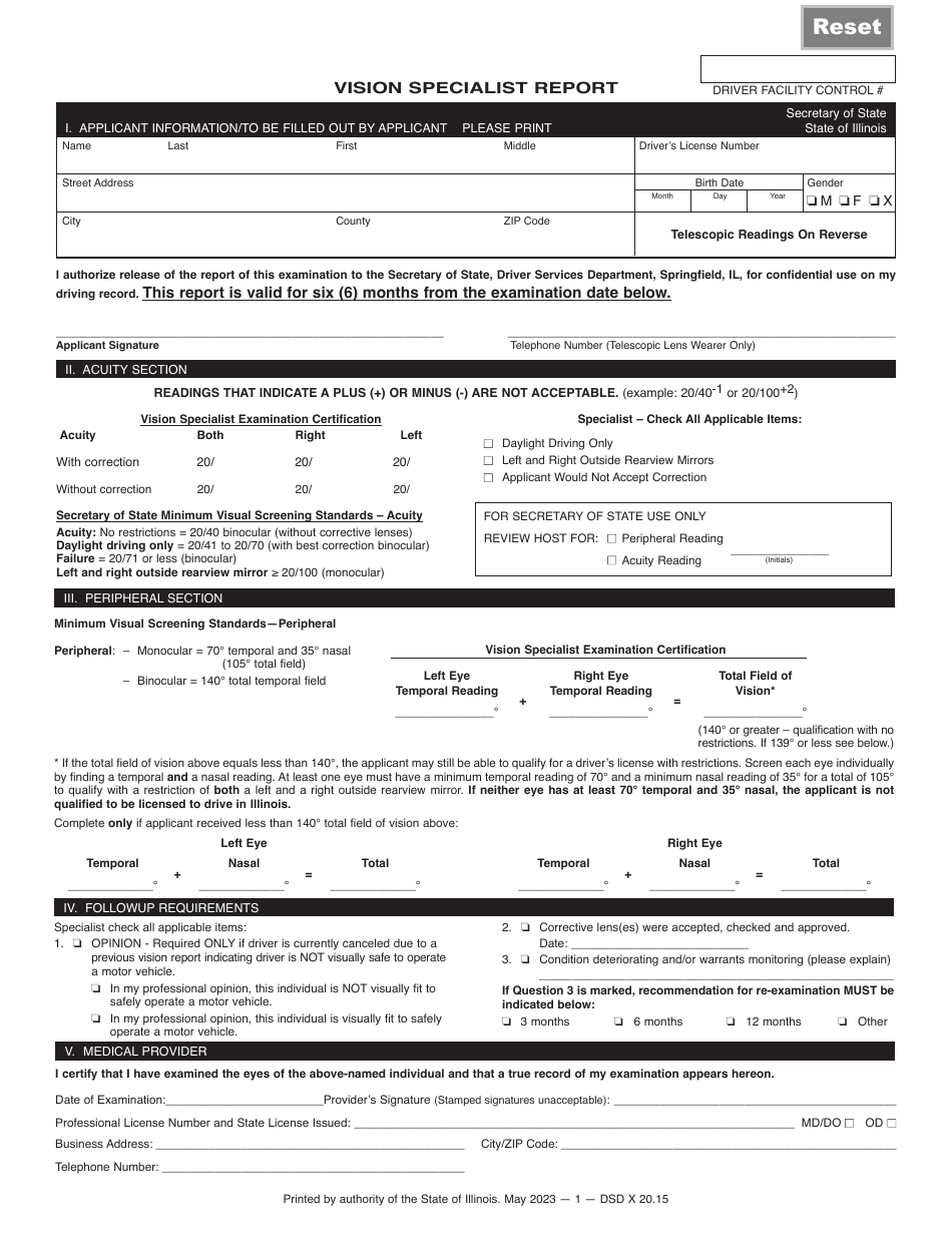Form DSD X20 Download Fillable PDF or Fill Online Vision Specialist ...