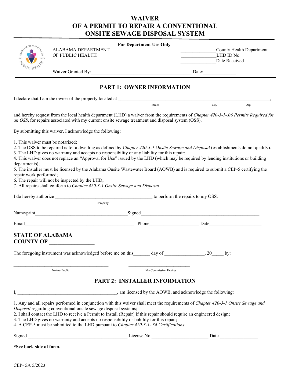 Form CEP-5A - Fill Out, Sign Online and Download Fillable PDF, Alabama ...