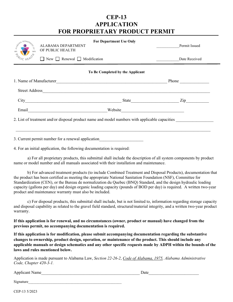 Form CEP-13 Download Fillable PDF or Fill Online Application for ...
