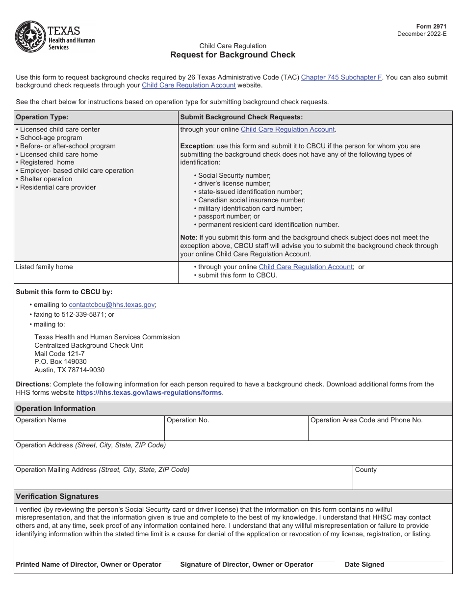Form 2971 Download Fillable PDF or Fill Online Child Care Regulation ...
