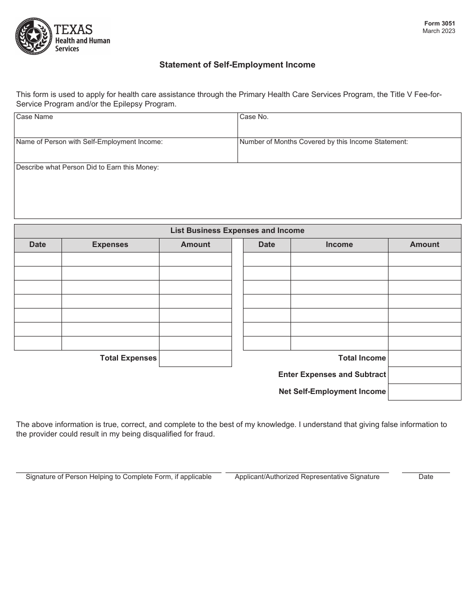 Form 3051 Download Fillable PDF or Fill Online Statement of Self ...