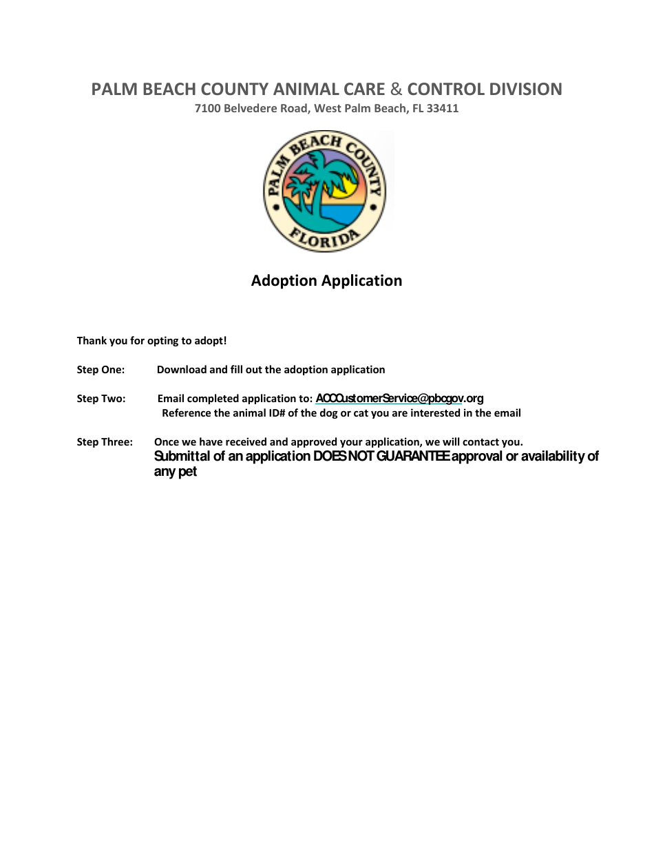 Palm Beach County, Florida Adoption Application - Fill Out, Sign Online ...