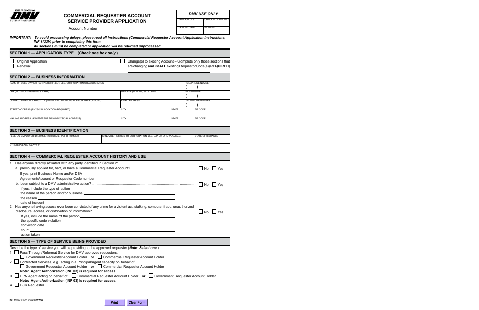 Form INF1106V Download Fillable PDF or Fill Online Commercial Requester ...