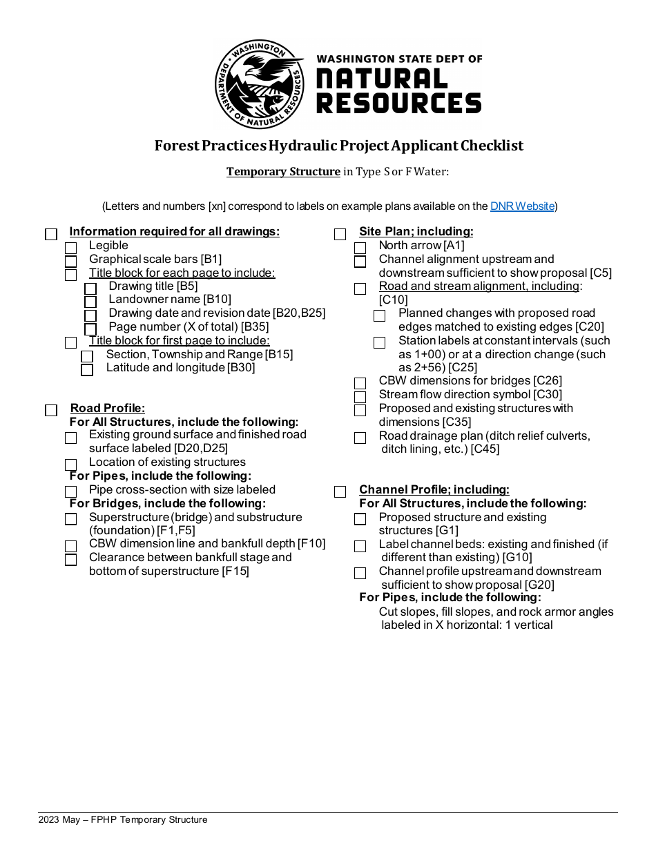 Washington Forest Practices Hydraulic Project Applicant Checklist ...
