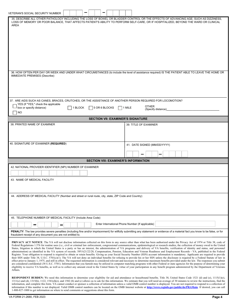 VA Form 21 2680 Download Fillable PDF Or Fill Online Examination For