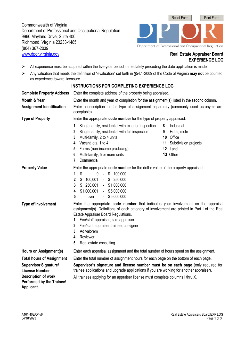 Form A461-40EXP Download Fillable PDF or Fill Online Experience Log ...