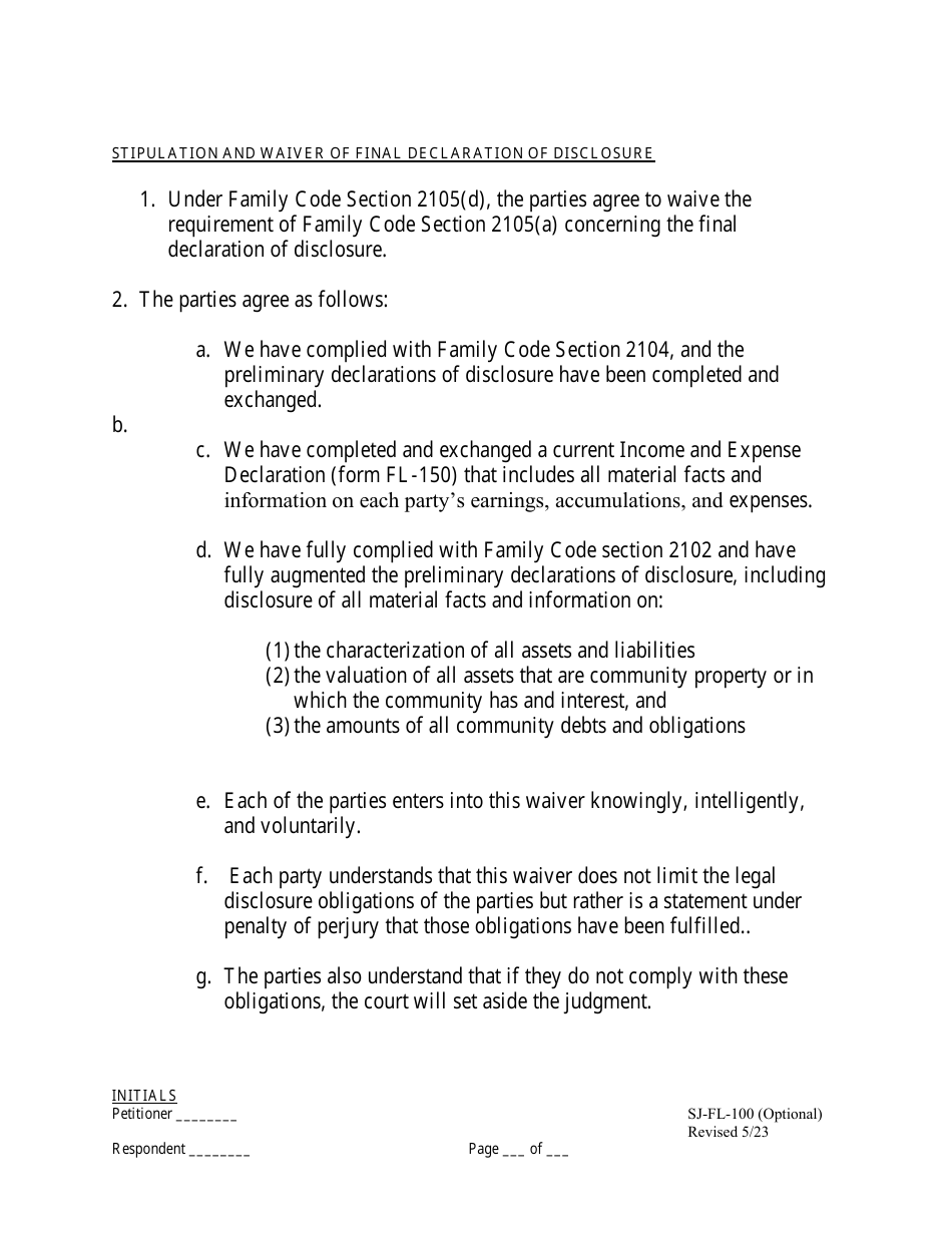 Form SJ-FL-100 - Fill Out, Sign Online and Download Fillable PDF ...
