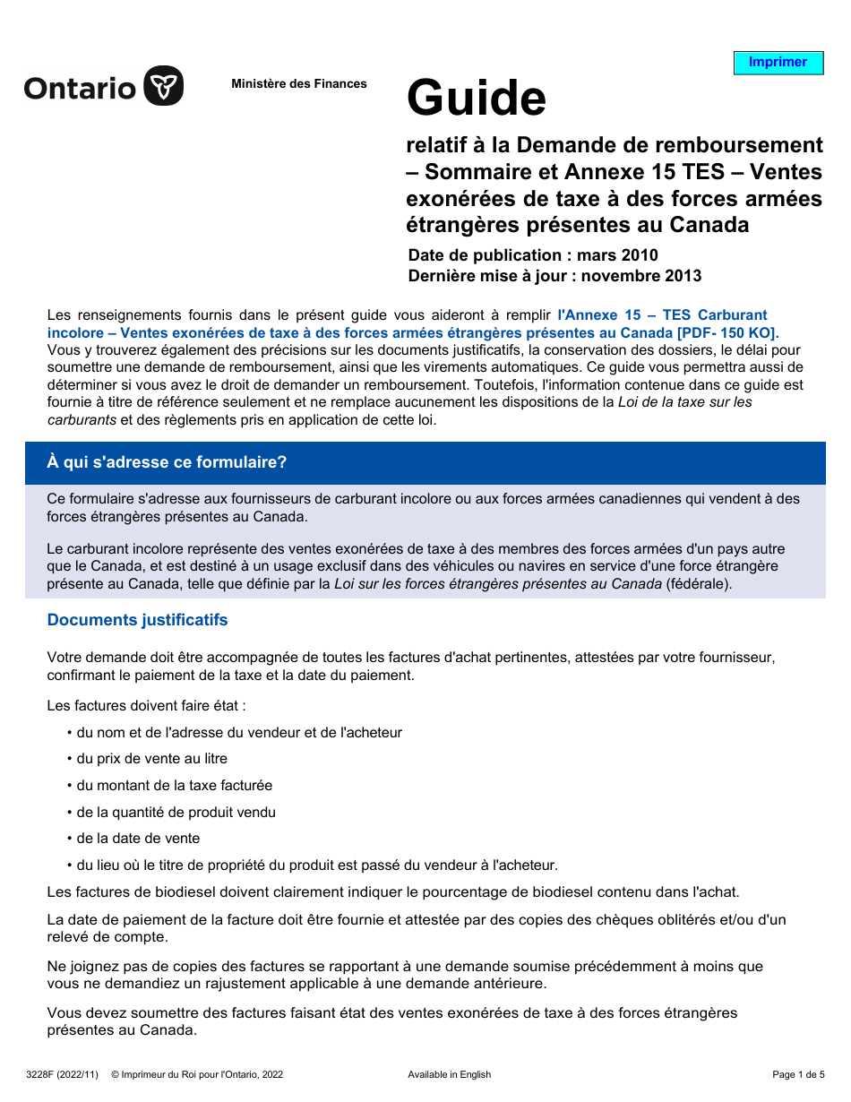 Forme 3228F - Fill Out, Sign Online and Download Printable PDF, Ontario ...