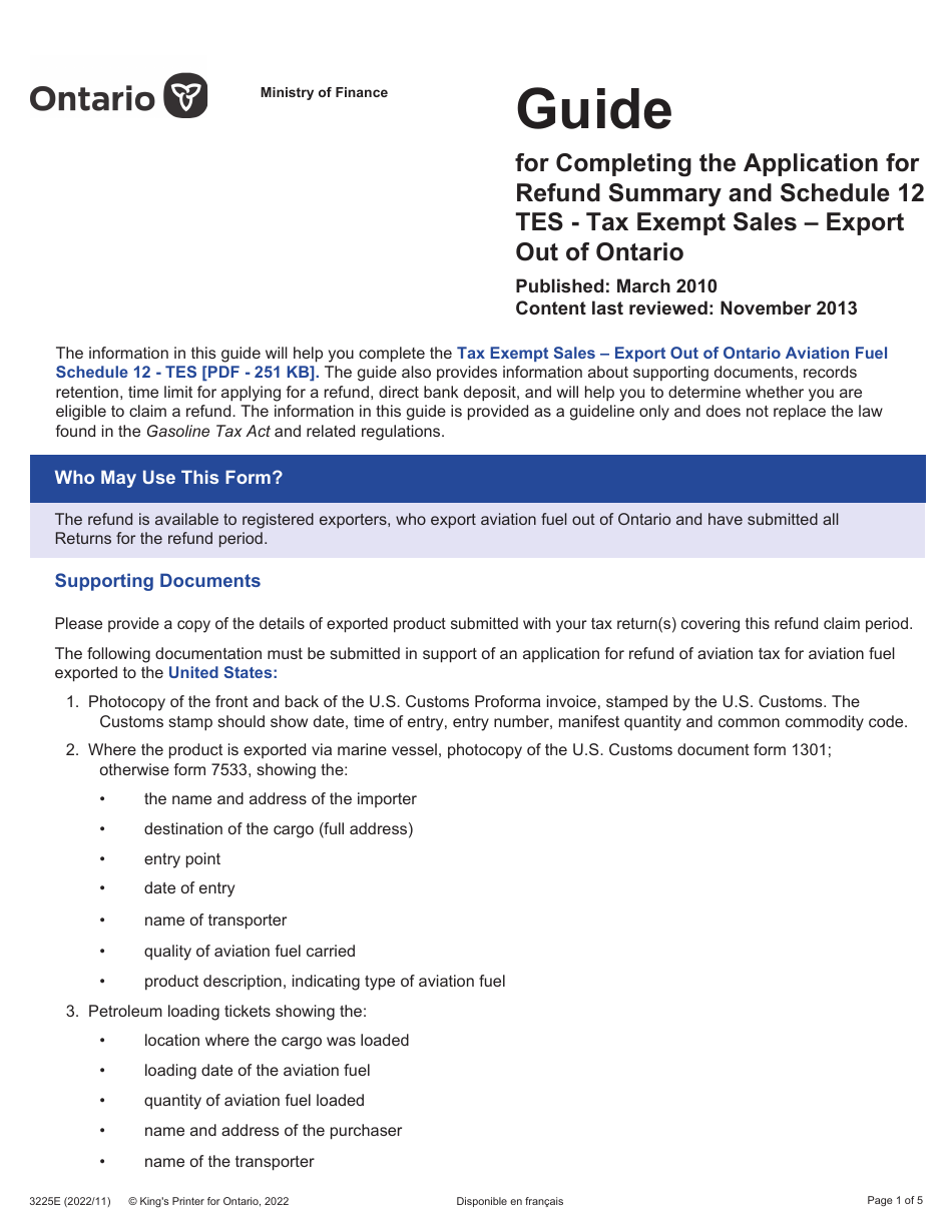 Form 3225E - Fill Out, Sign Online and Download Printable PDF, Ontario ...